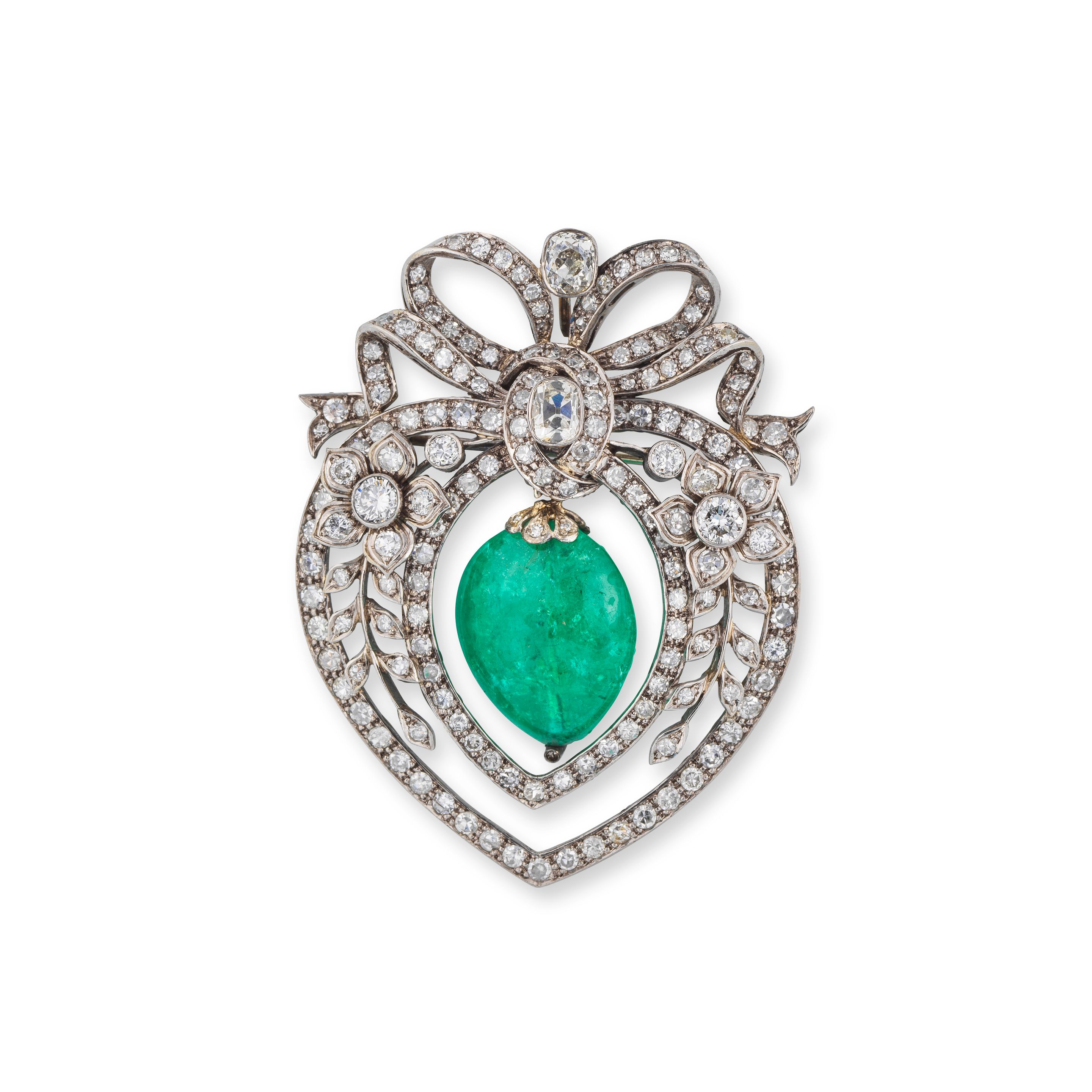 Bonhams Cornette de Saint Cyr : BROCHE EMERAUDE ET DIAMANTS