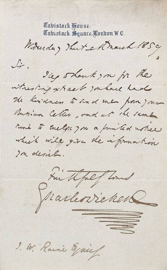 Bonhams : DICKENS (CHARLES) Autograph letter signed ("Charles Dickens ...