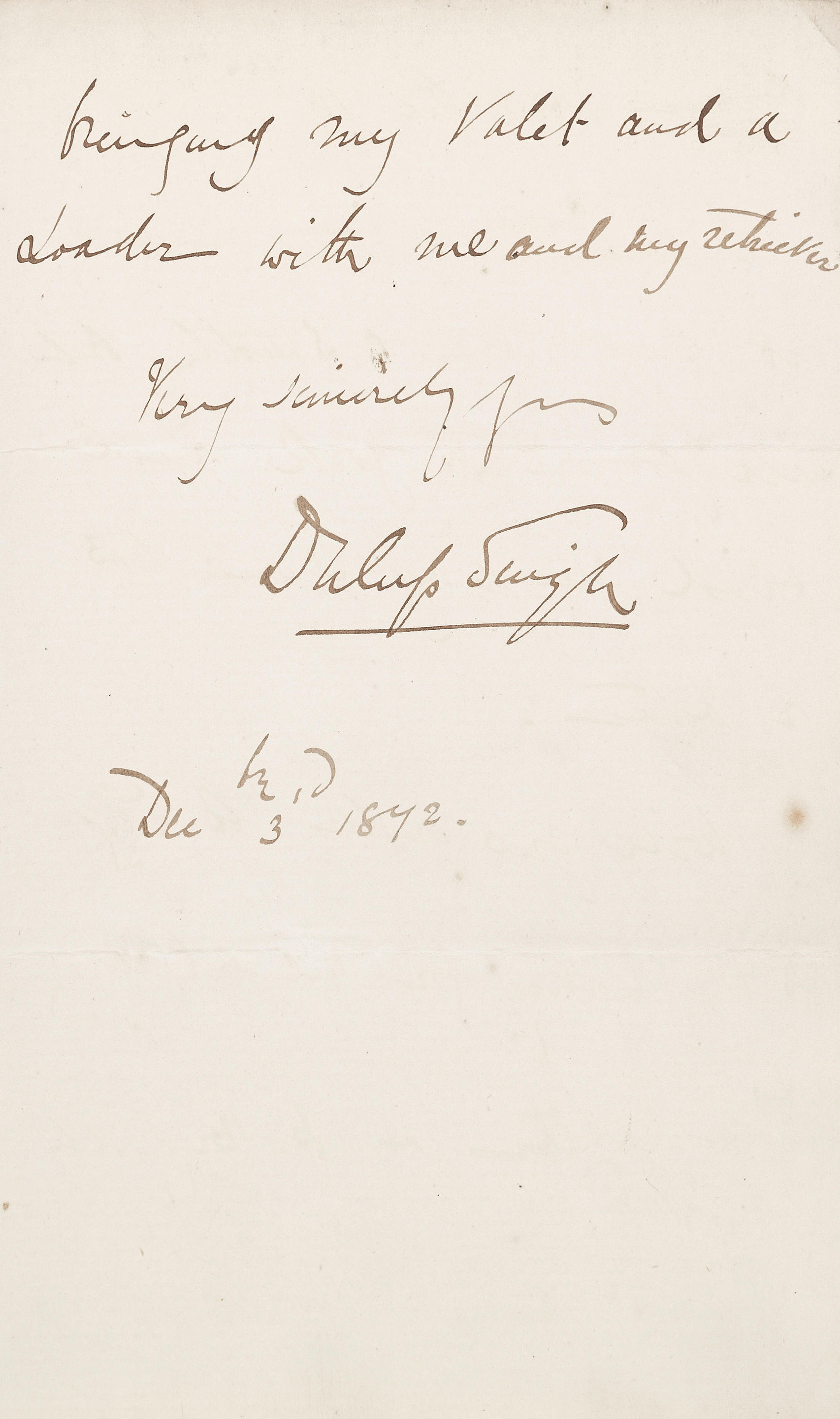 Bonhams : SINGH (DULEEP) Autograph letter signed (Duleep Singh) to ...