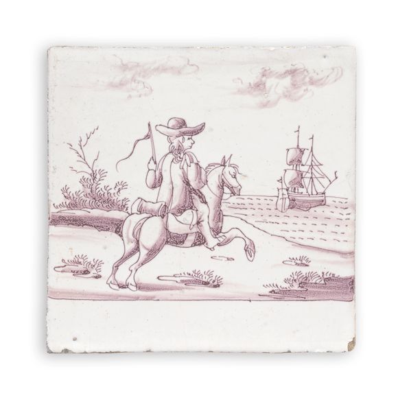 Bonhams : An English delftware Popish Plot tile, circa 1680-1700