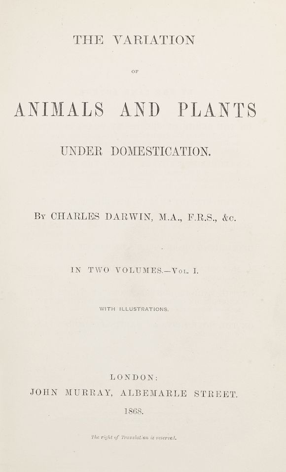 Bonhams : DARWIN (CHARLES) The Variation of Animals and Plants under ...