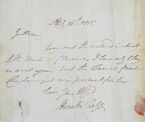 Bonhams : NELSON (HORATIO) Autograph letter signed ("Horatio Nelson ...