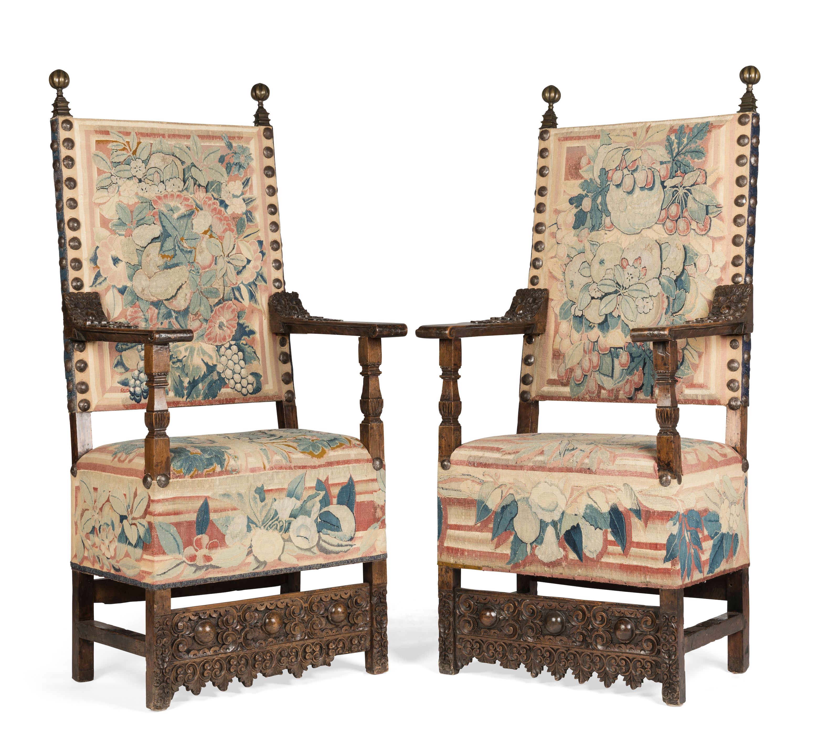 Bonhams : A pair of Italian late 17th century walnut armchairs (2)