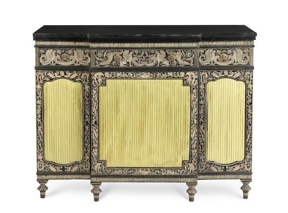 Bonhams A Regency Ebonised And Penwork Decorated Side Cabinet
