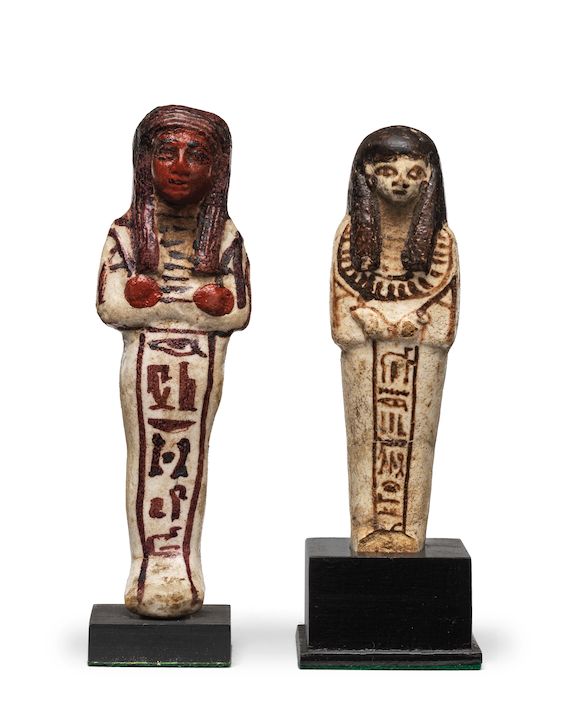 Bonhams : Two Egyptian white glazed faience shabtis for Neb-Neheh and ...