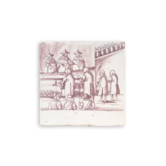 Bonhams : An English delftware Popish Plot tile, circa 1680-1700