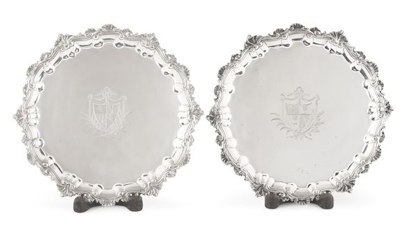 Bonhams : A pair of George II silver salvers Robert Abercromby, London ...