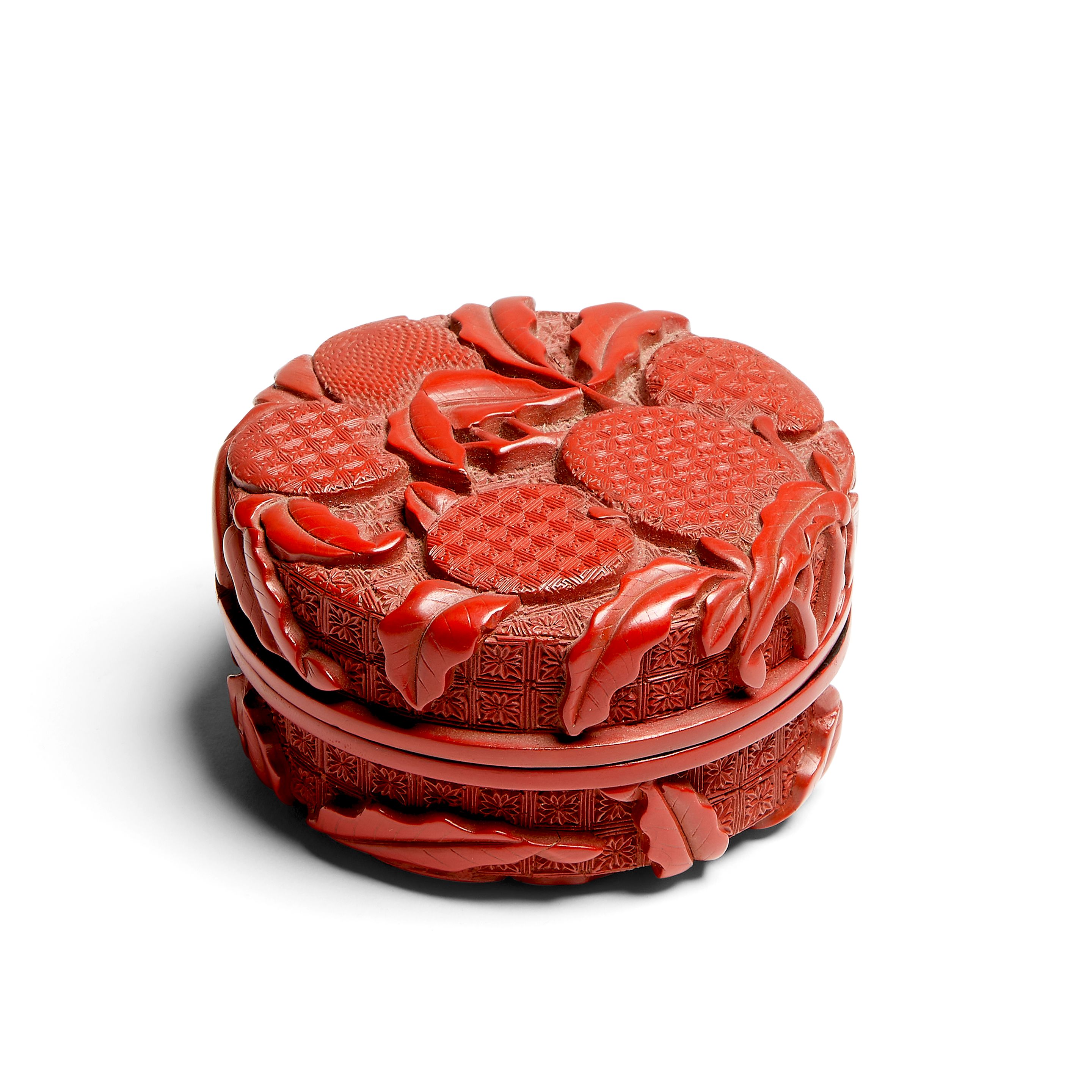 Bonhams : A carved cinnabar lacquer 'Lychee' box and cover Ming dynasty ...
