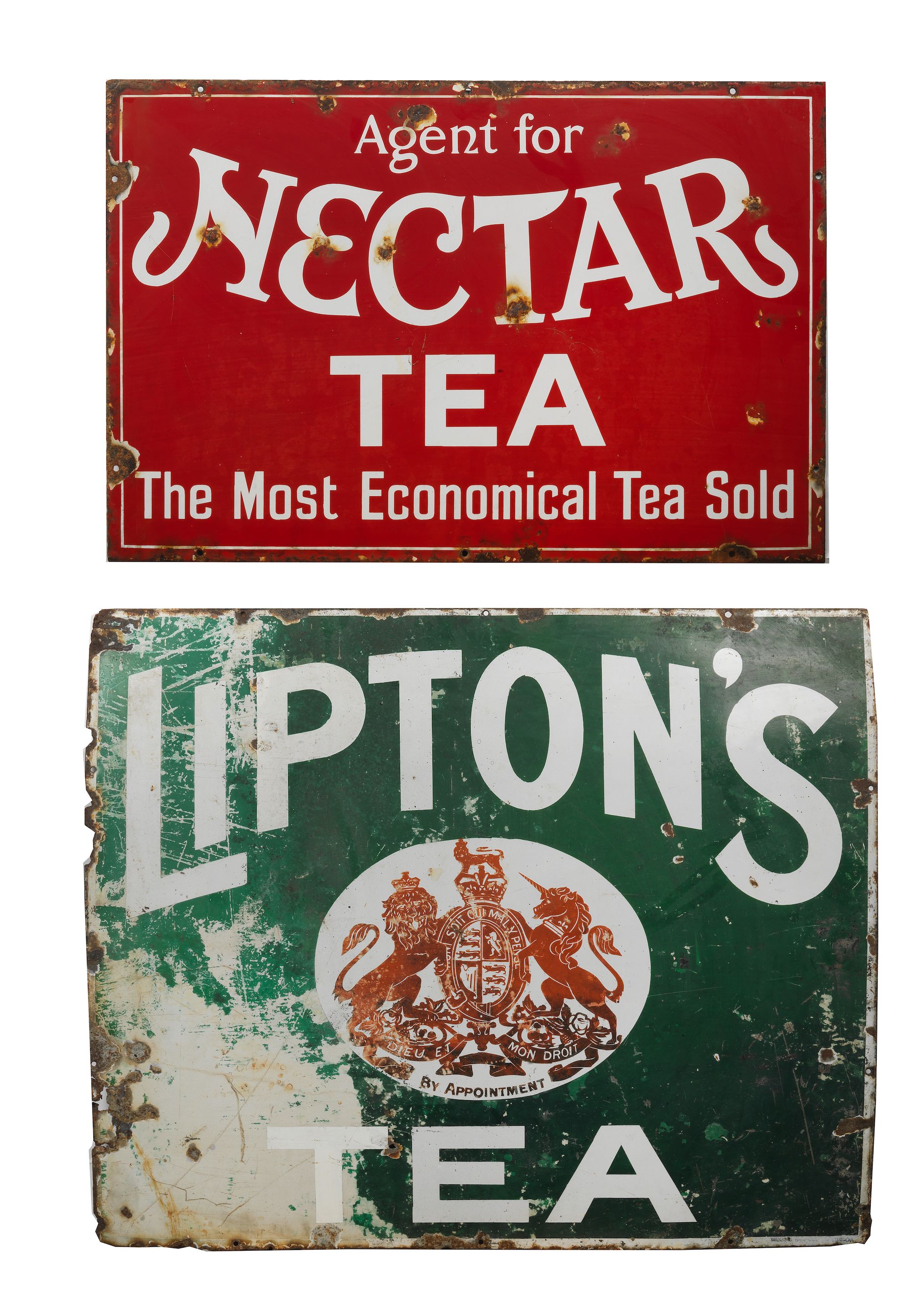 Bonhams Cars : Two tea brand enamel advertisings signs, ((2))