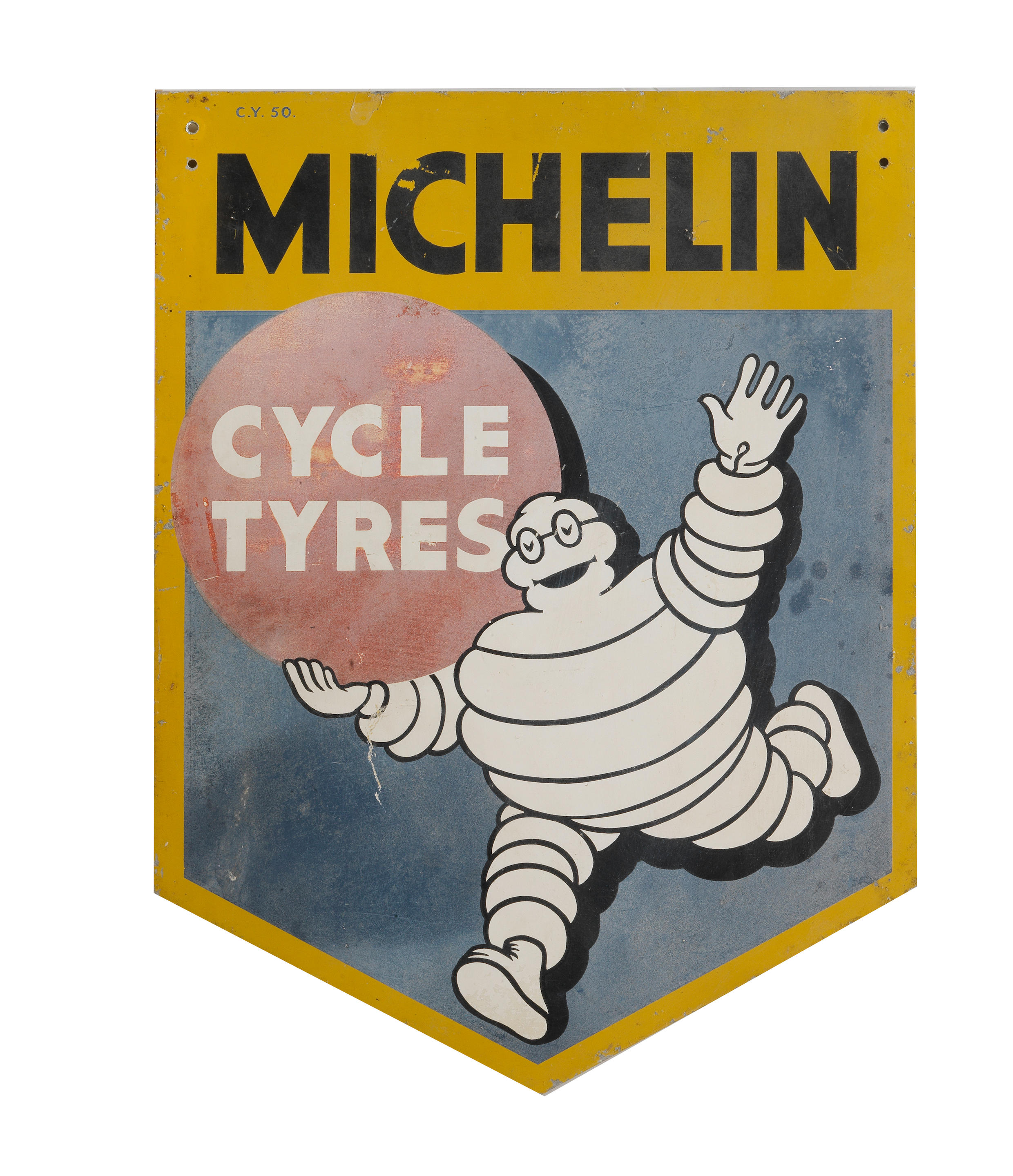Bonhams Cars : A printed tin Michelin Cycles Tyres advertising sign,