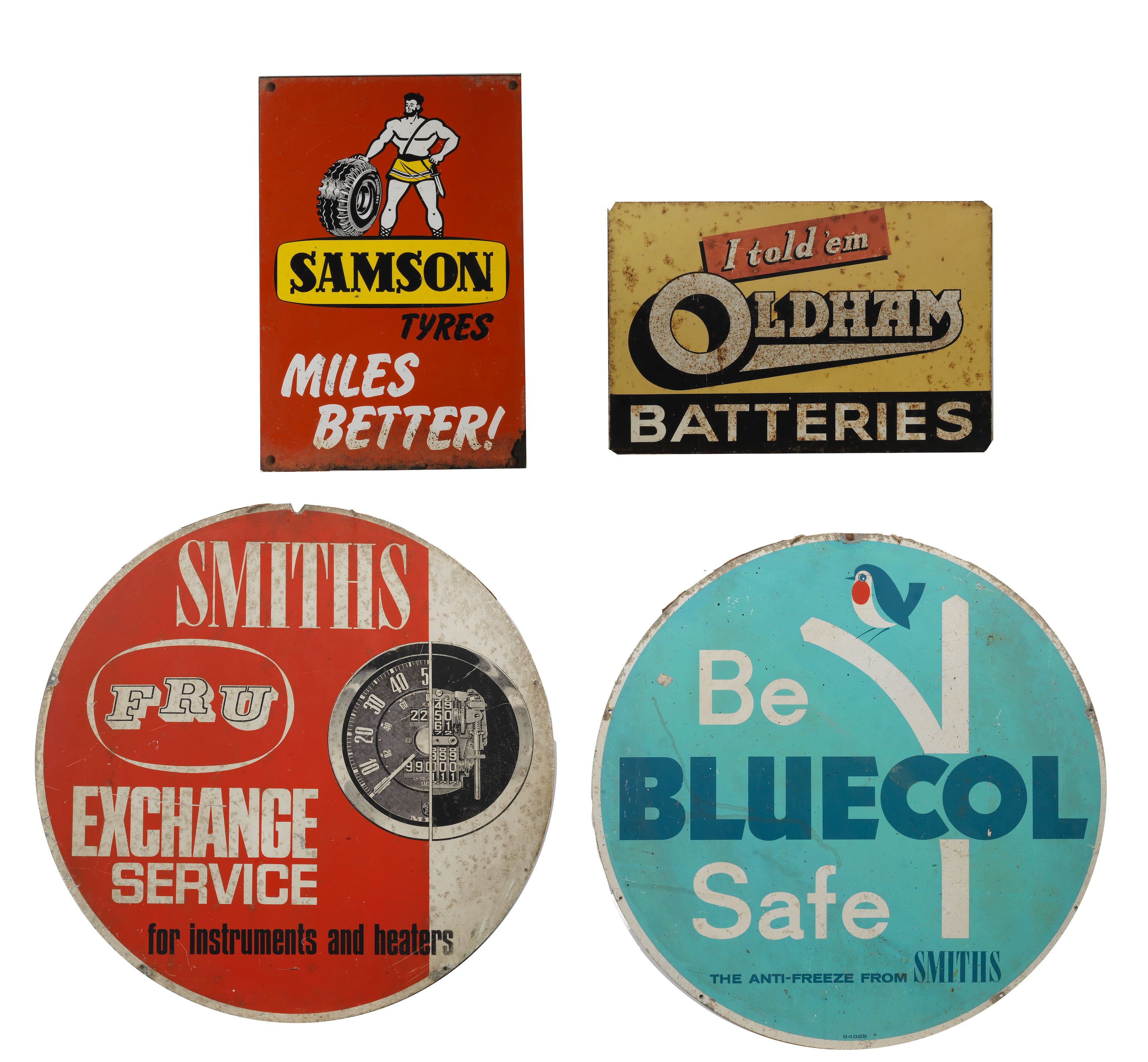 Bonhams Cars : Three Motor Factors printed tin advertising signs, ((3))