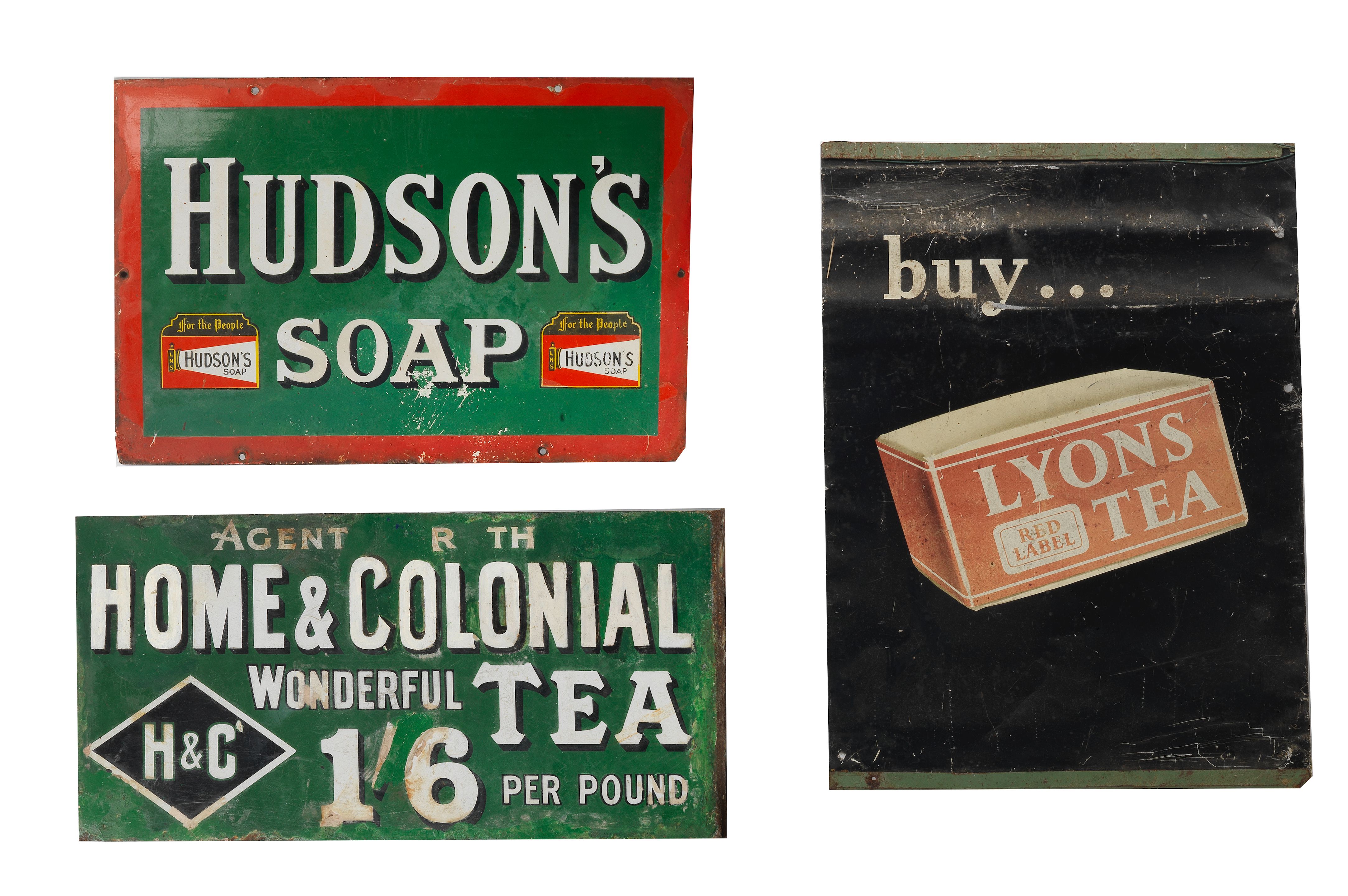 Bonhams Cars : Three grocer's shop advertising signs, ((3))