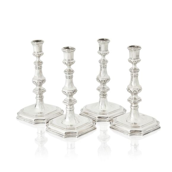 Bonhams : A set of four 18th century Dutch cast silver candlesticks ...