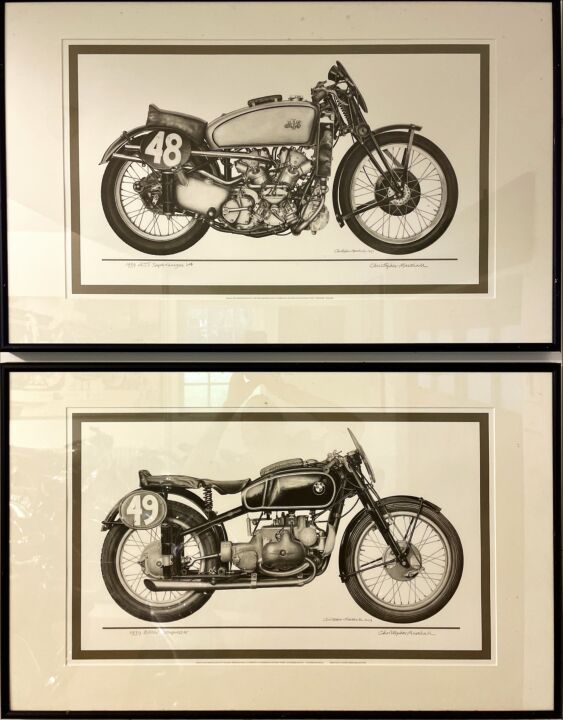 Bonhams Cars : Nine Christopher Marshall motorcycle prints ((9))