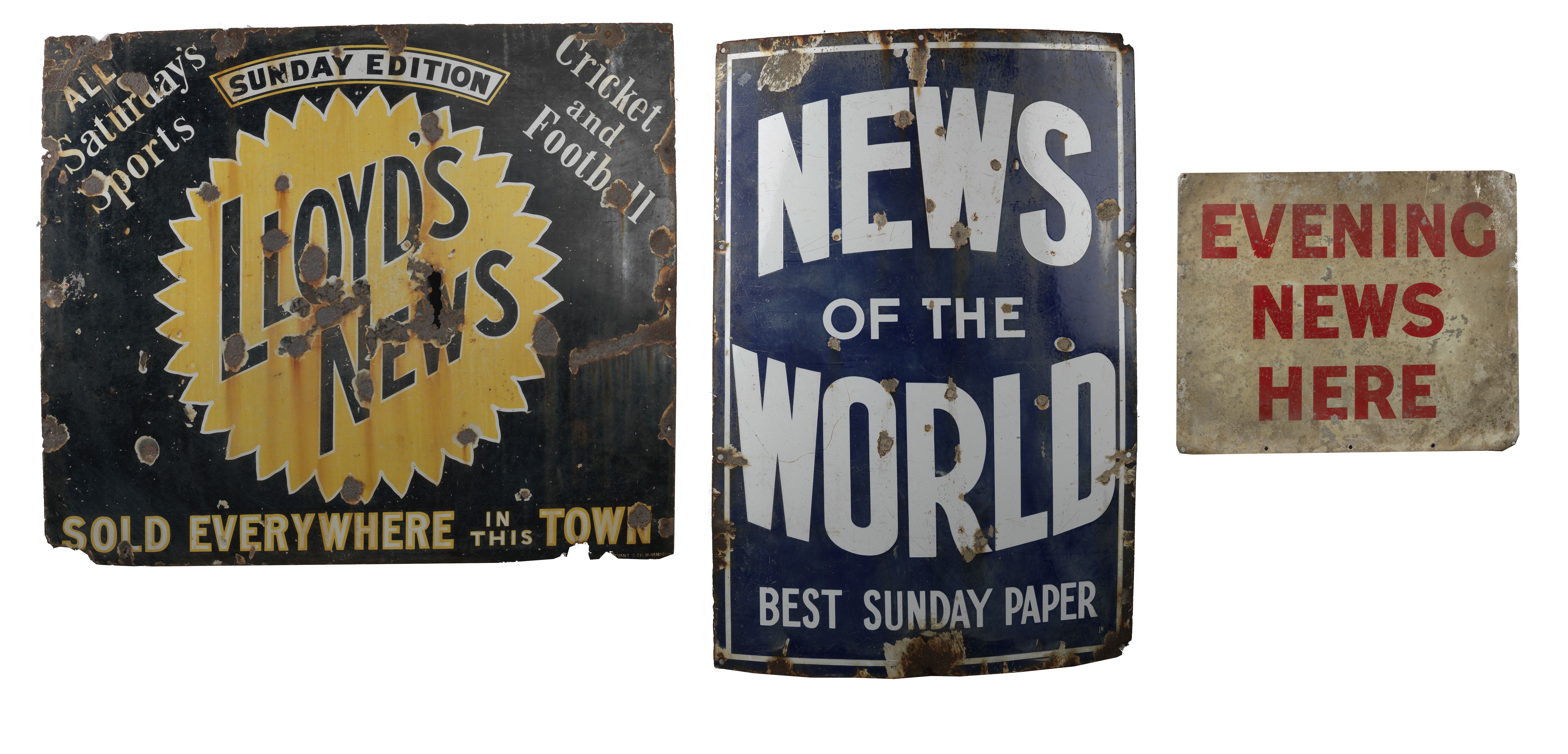 Bonhams Cars : Two Sunday Newspaper enamel signs, ((3))