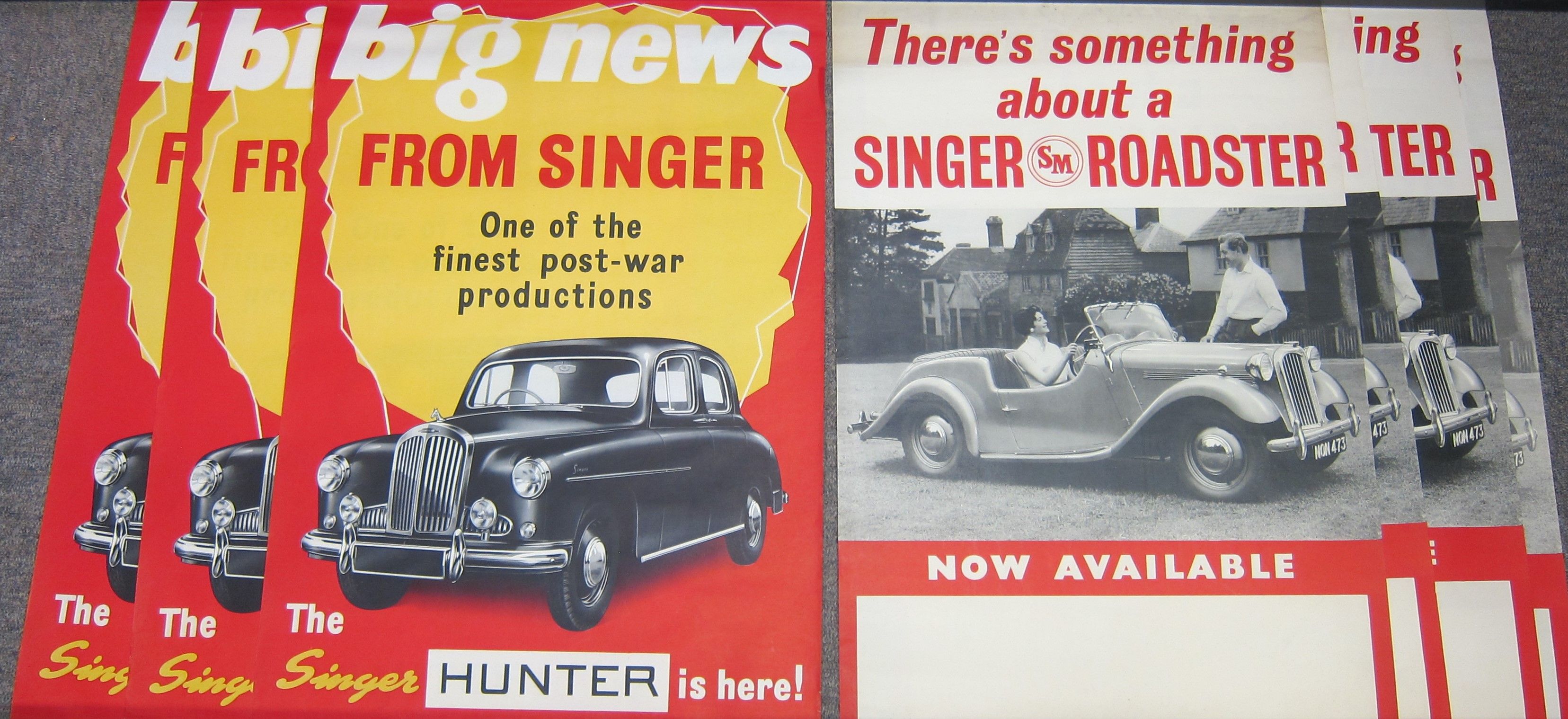 Bonhams Cars : Eight Singer advertising posters, ((Qty))