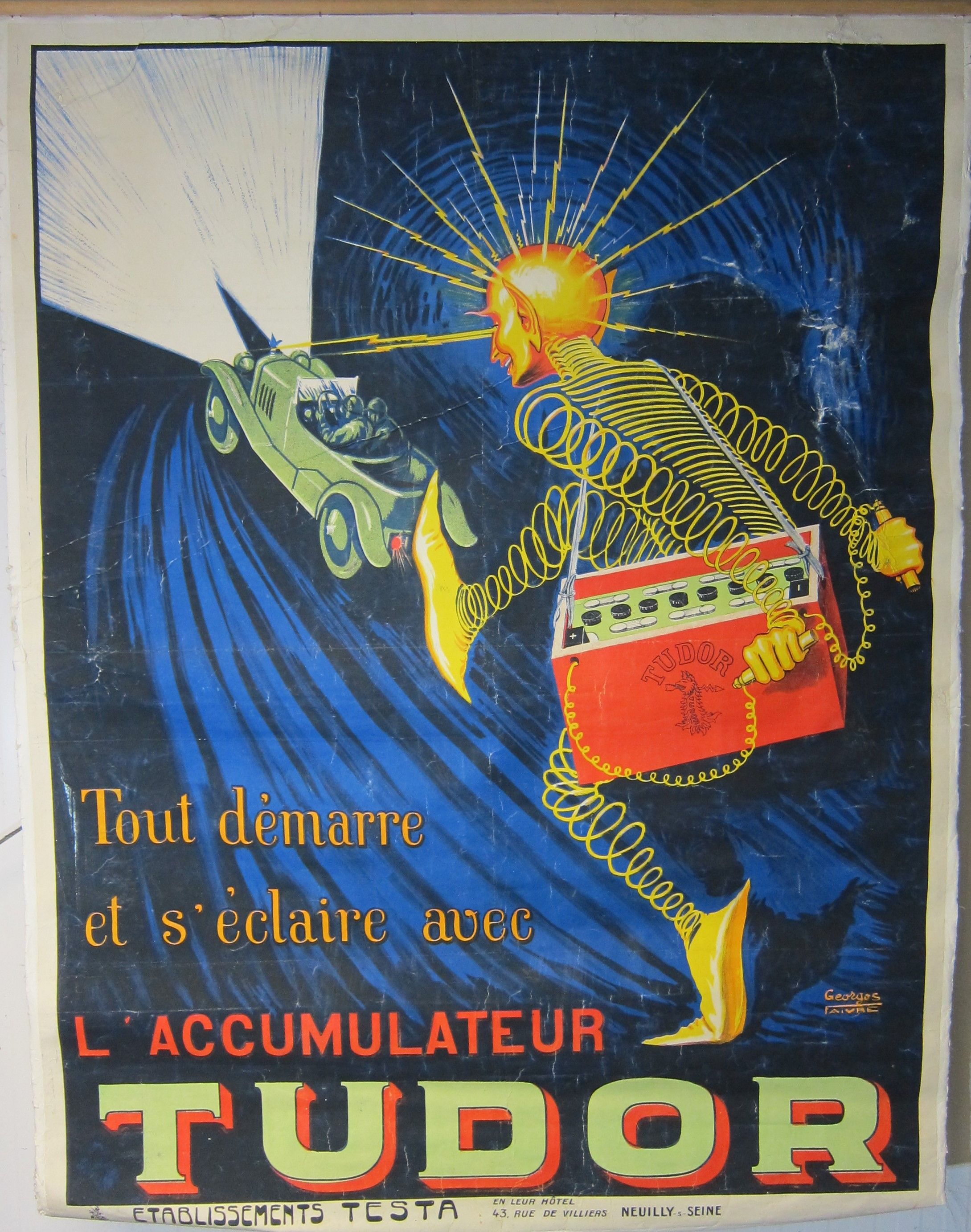 Bonhams Cars : A 'L'Accumulateur Tudor' poster, after Georges Faivre ...