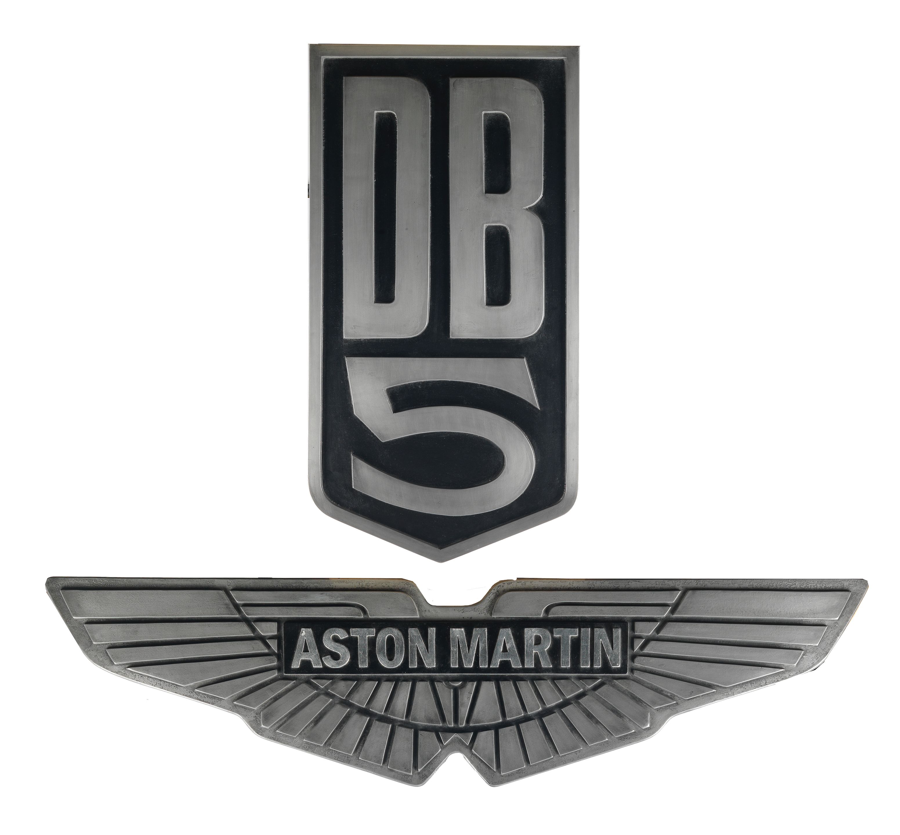 Bonhams Cars : Two 'Aston Martin' and 'DB5' garage display emblems, ((2))