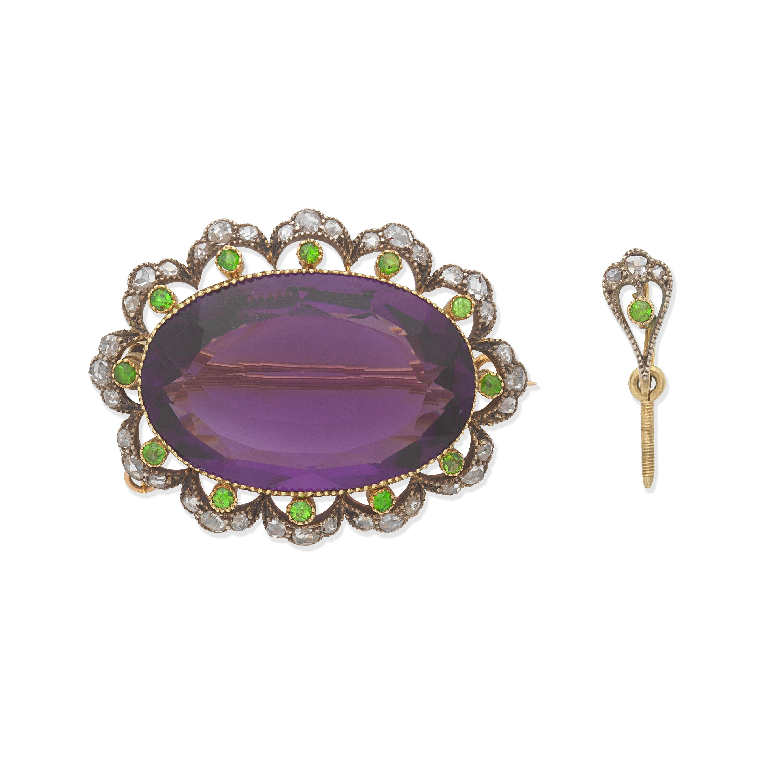 Bonhams Amethyst Demantoid Garnet And Diamond Brooch