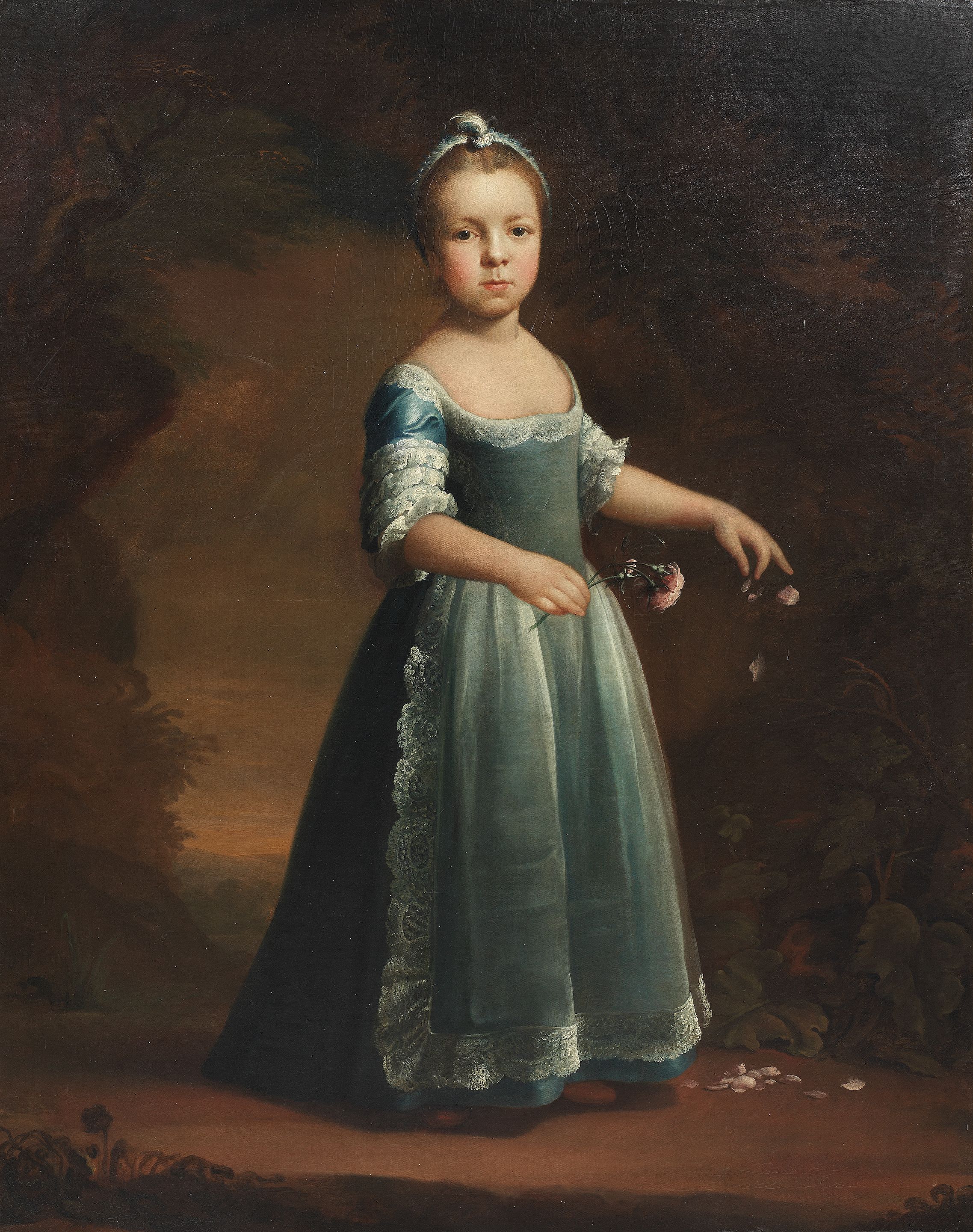 Bonhams : Mason Chamberlin R.A. (London 1727-1787) Portrait of a girl, full-length, in a blue ...