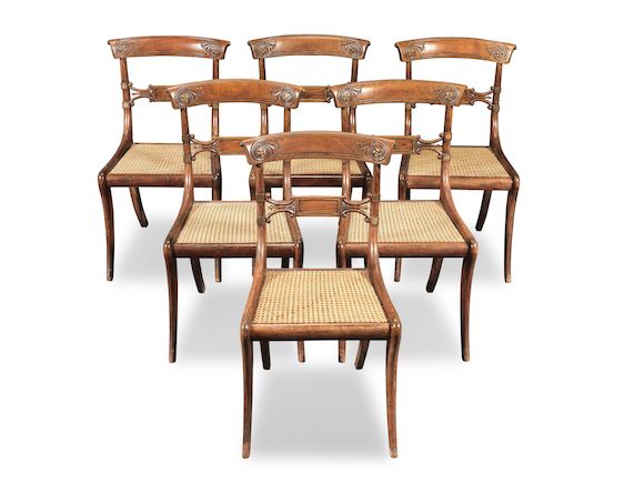Bonhams : A set of six Regency simulated rosewood, brass mounted and ...