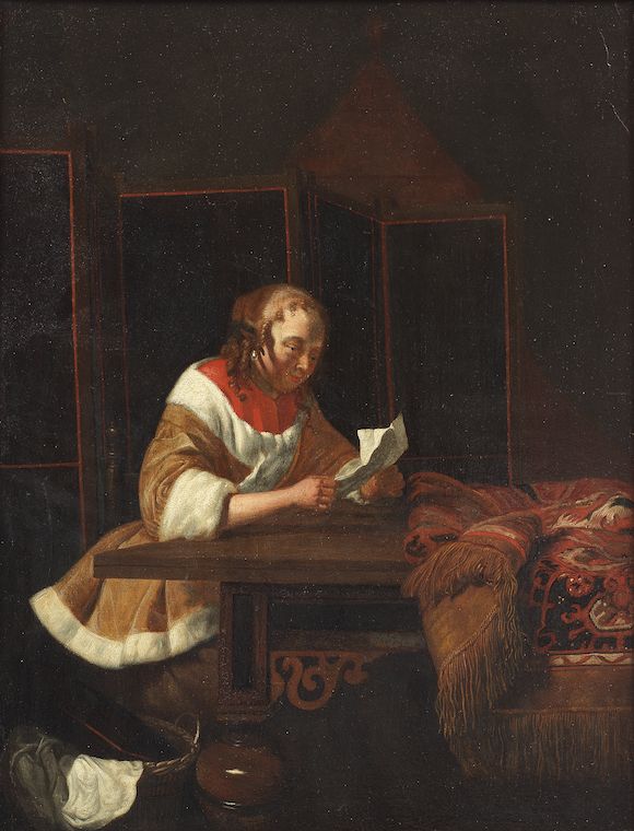 Bonhams : After Gerard ter Borch, 18th Century A lady reading a letter ...