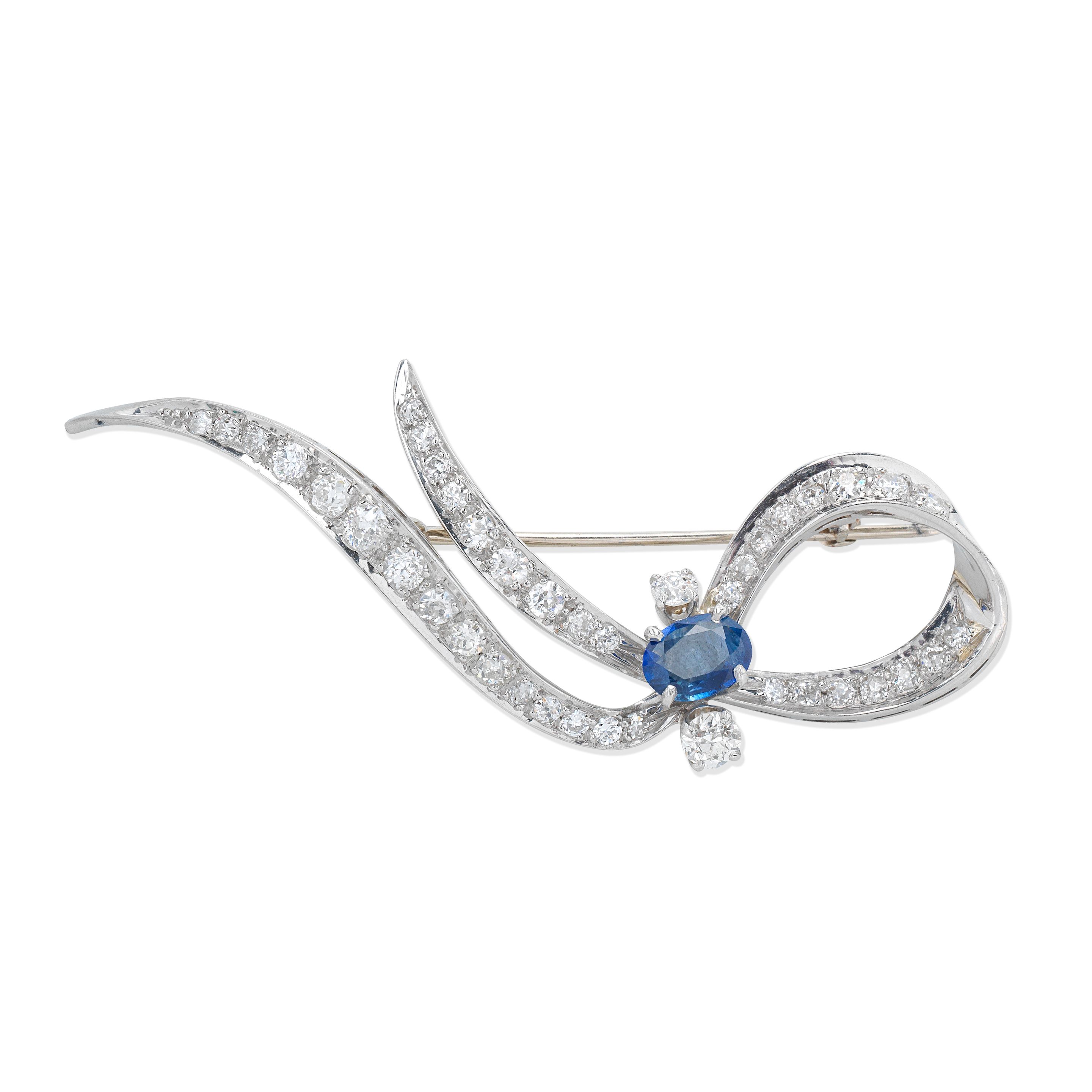 Bonhams : SAPPHIRE AND DIAMOND BROOCH