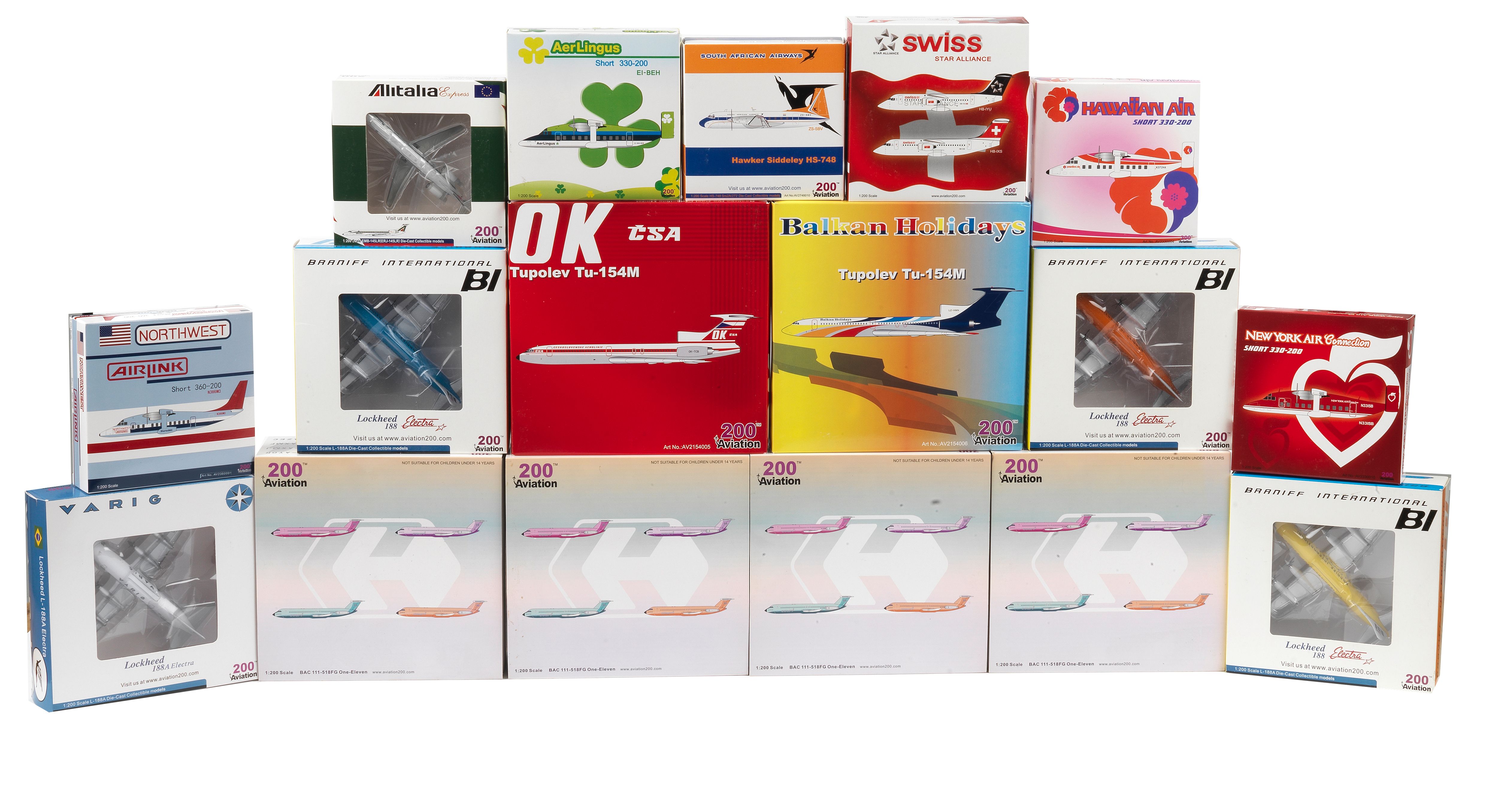 Bonhams Cars : Seventeen 1:200 scale boxed die-cast commercial airliner ...