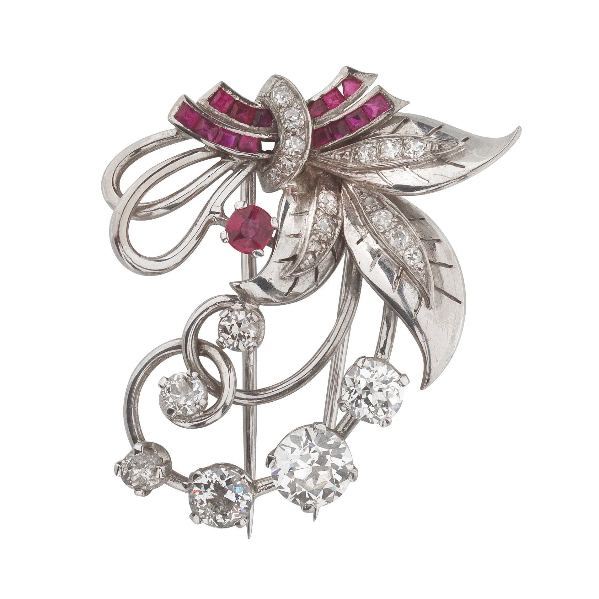 Bonhams : RUBY AND DIAMOND BROOCH,
