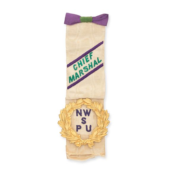 Bonhams : SUFFRAGETTE INSIGNIA - CHIEF MARSHAL Chief Marshal's ribbon, 1908