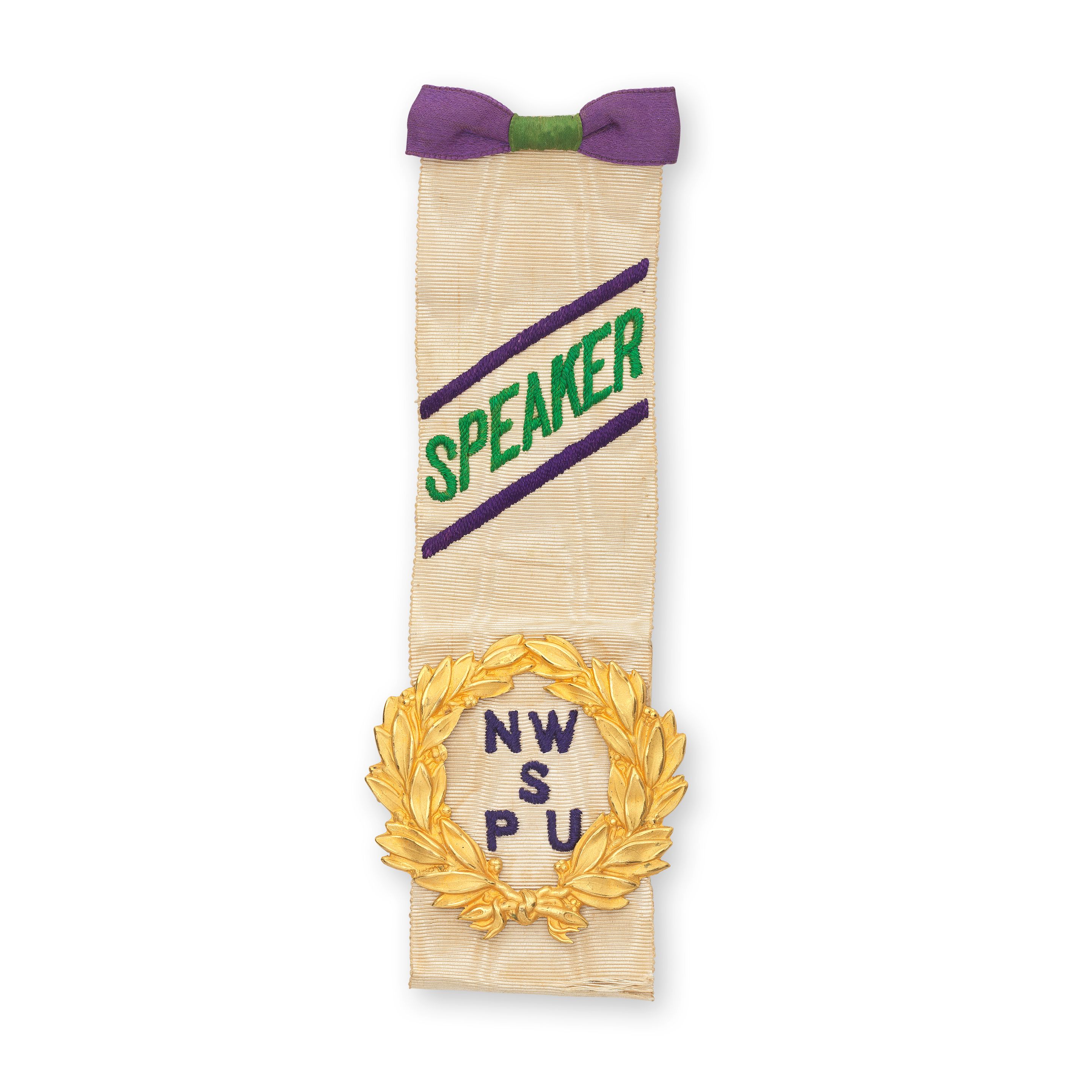 Bonhams : SUFFRAGETTE INSIGNIA - SPEAKER Speaker's ribbon, 1908