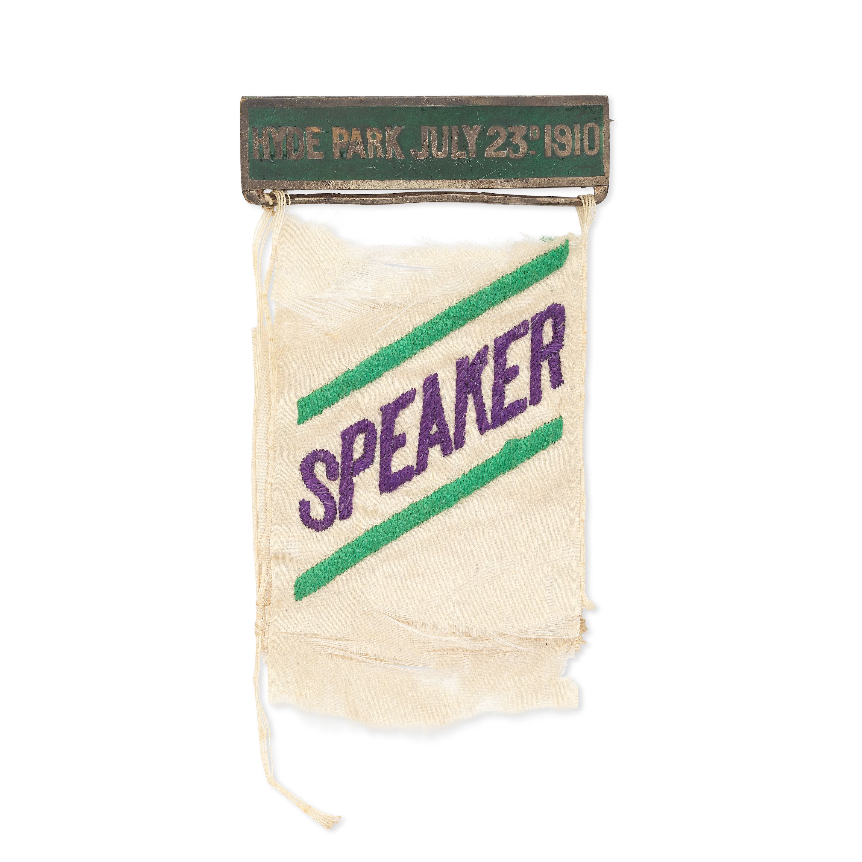 Bonhams : SUFFRAGETTE INSIGNIA - SPEAKER Speaker's ribbon, worn 23 July ...