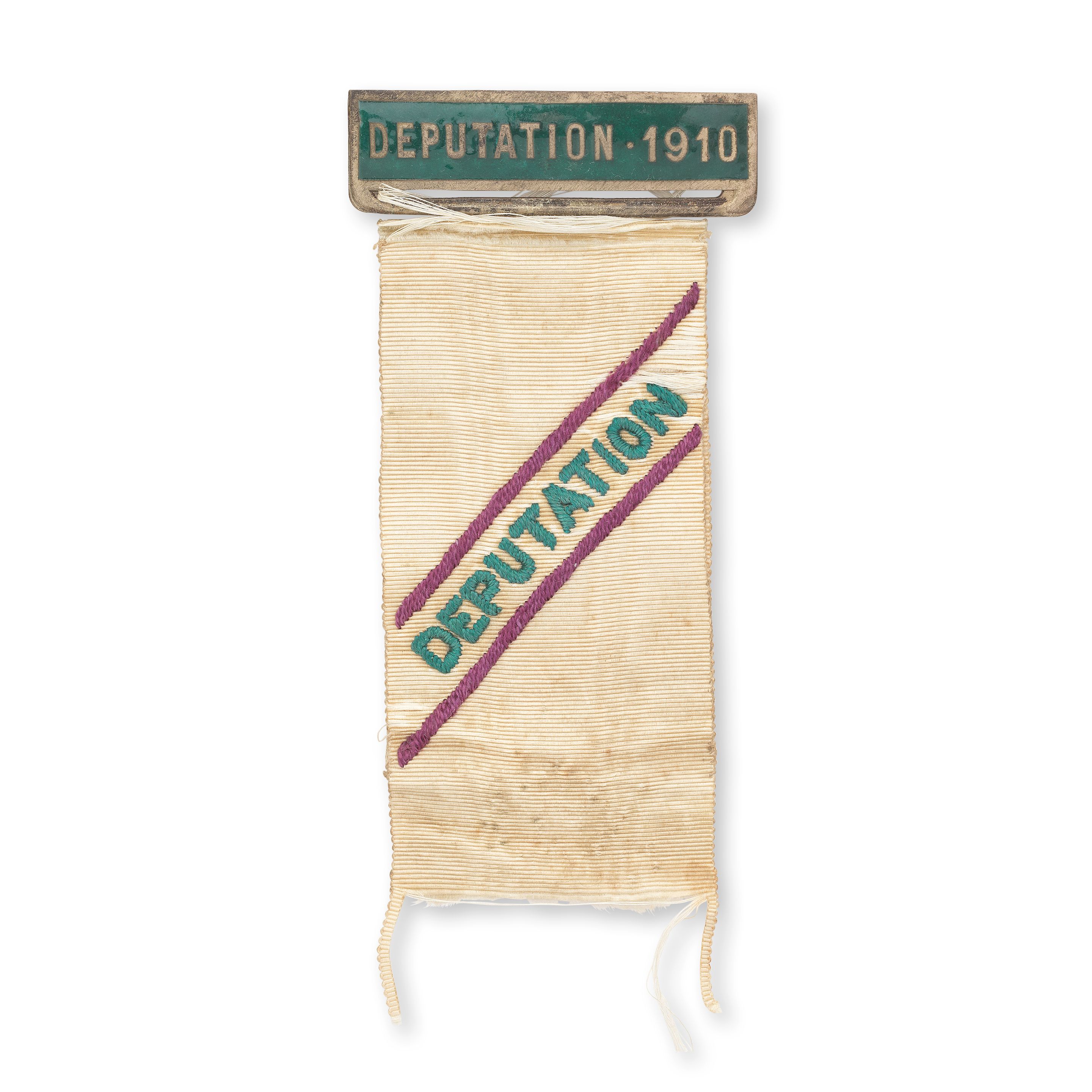 Bonhams : SUFFRAGETTE INSIGNIA - DEPUTATION Deputation ribbon, 1910