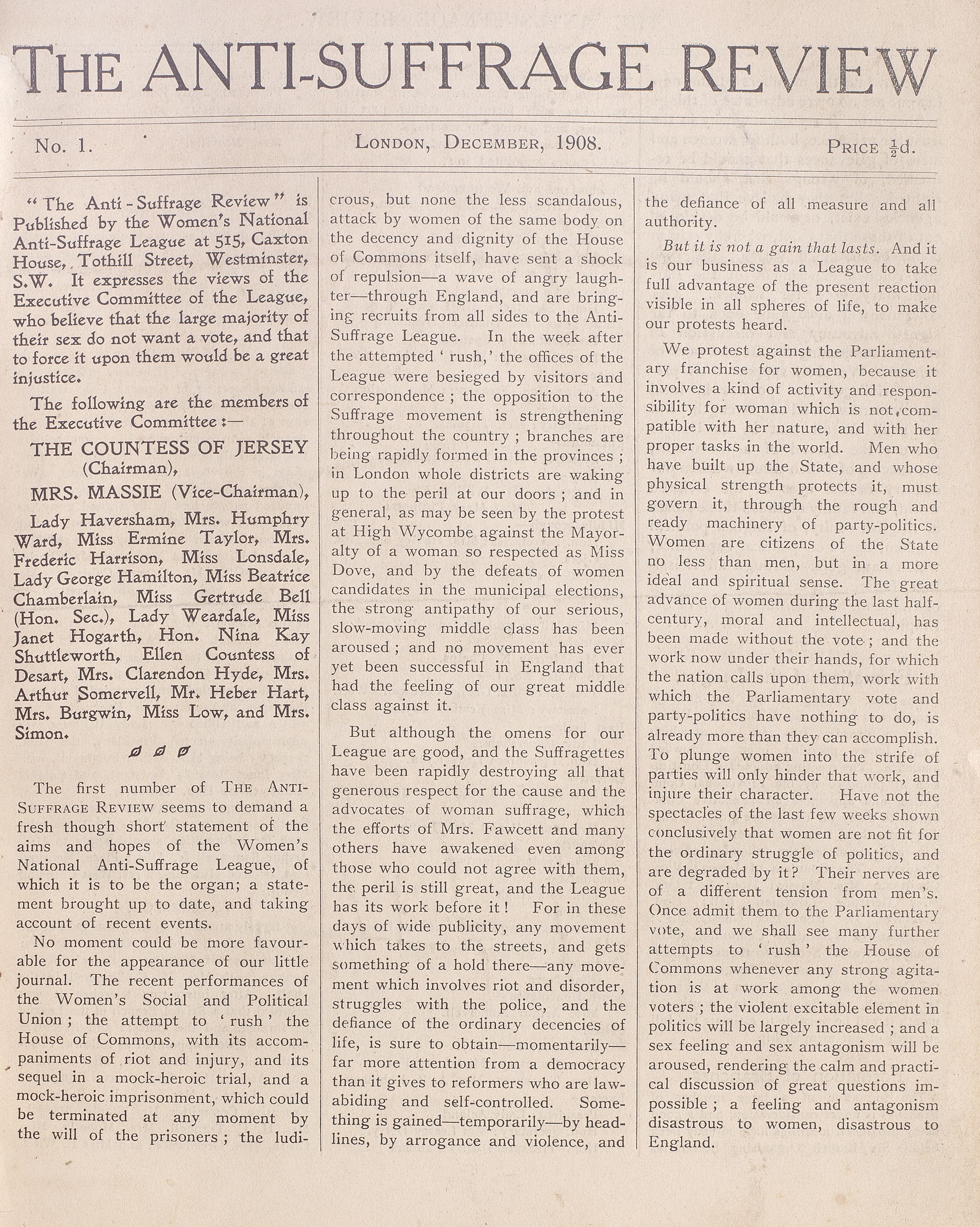 Bonhams : ANTI-SUFFRAGE REVIEW The Anti-Suffrage Review, nos. 1-48 ...