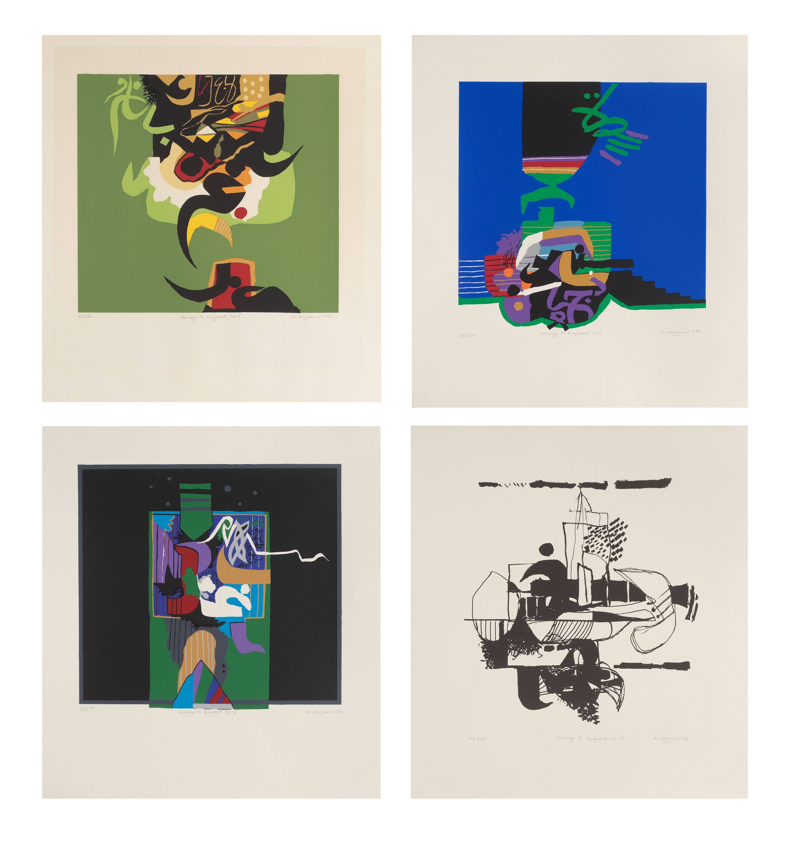 Bonhams : Dia Azzawi (Iraq, born 1939) Homage To Baghdad (Two framed)