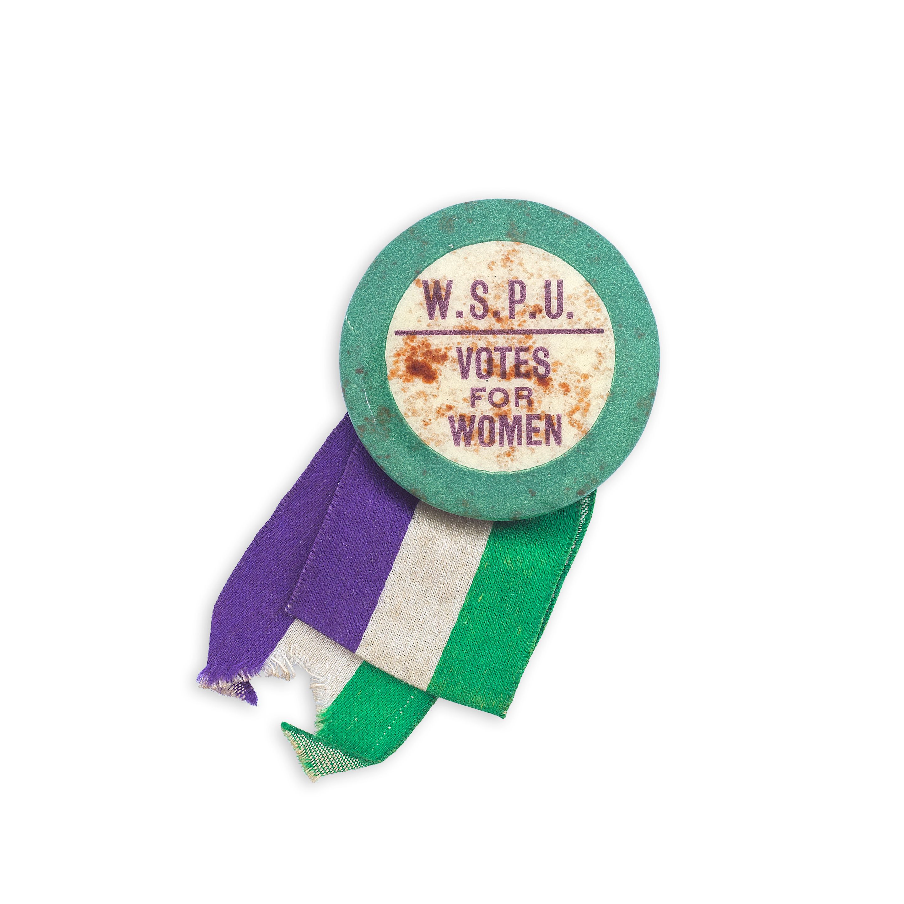 Bonhams : SUFFRAGETTE WSPU BADGE & RIBBON Circular celluloid badge, 'W ...