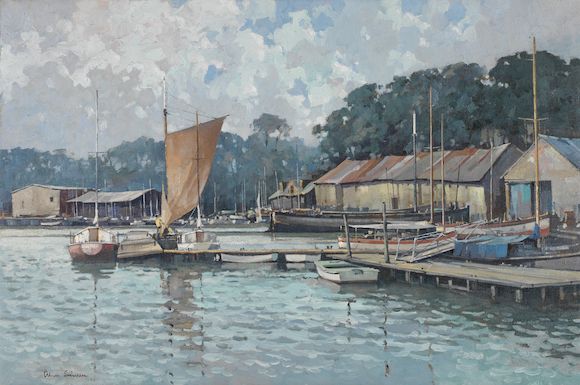 Bonhams : Alan John Simpson (British, 1941-2007) Burlesdon, the boat yard