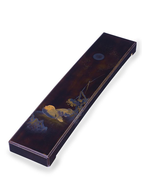 Bonhams : A BLACK-LACQUER RECTANGULAR TANZAKUBAKO (POEM-CARD BOX) Meiji ...