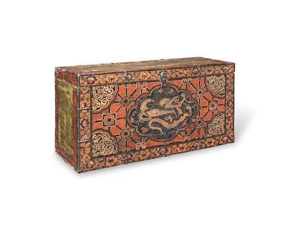 Bonhams : A PAINTED WOOD 'DRAGON' CHEST Tibet, circa 17th centurry