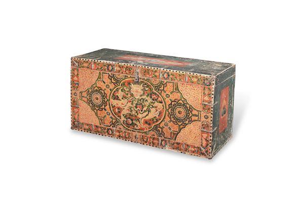 Bonhams : A PAINTED WOOD 'DRAGON' STORAGE CHEST Tibet, 18th century