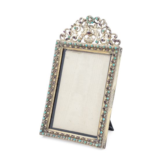 Bonhams : A continental silver-gilt and gemstone picture frame unmarked ...