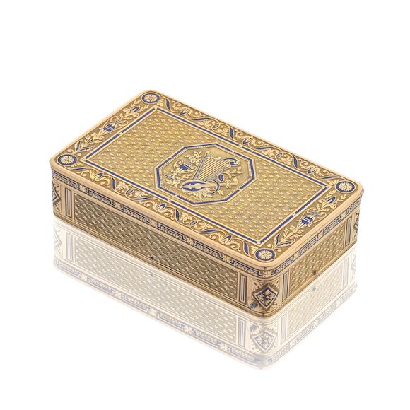 Bonhams : An early 19th century Swiss gold and enamelled musical snuff ...