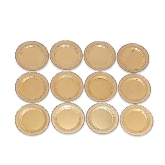 Bonhams : A set of twelve Italian silver-gilt plates incuse stamped ...