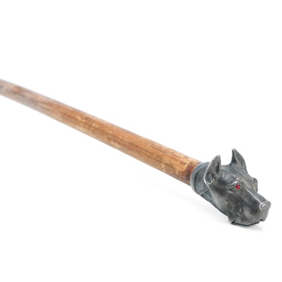 Bonhams : An early 20th century sterling silver dog headed swagger stick