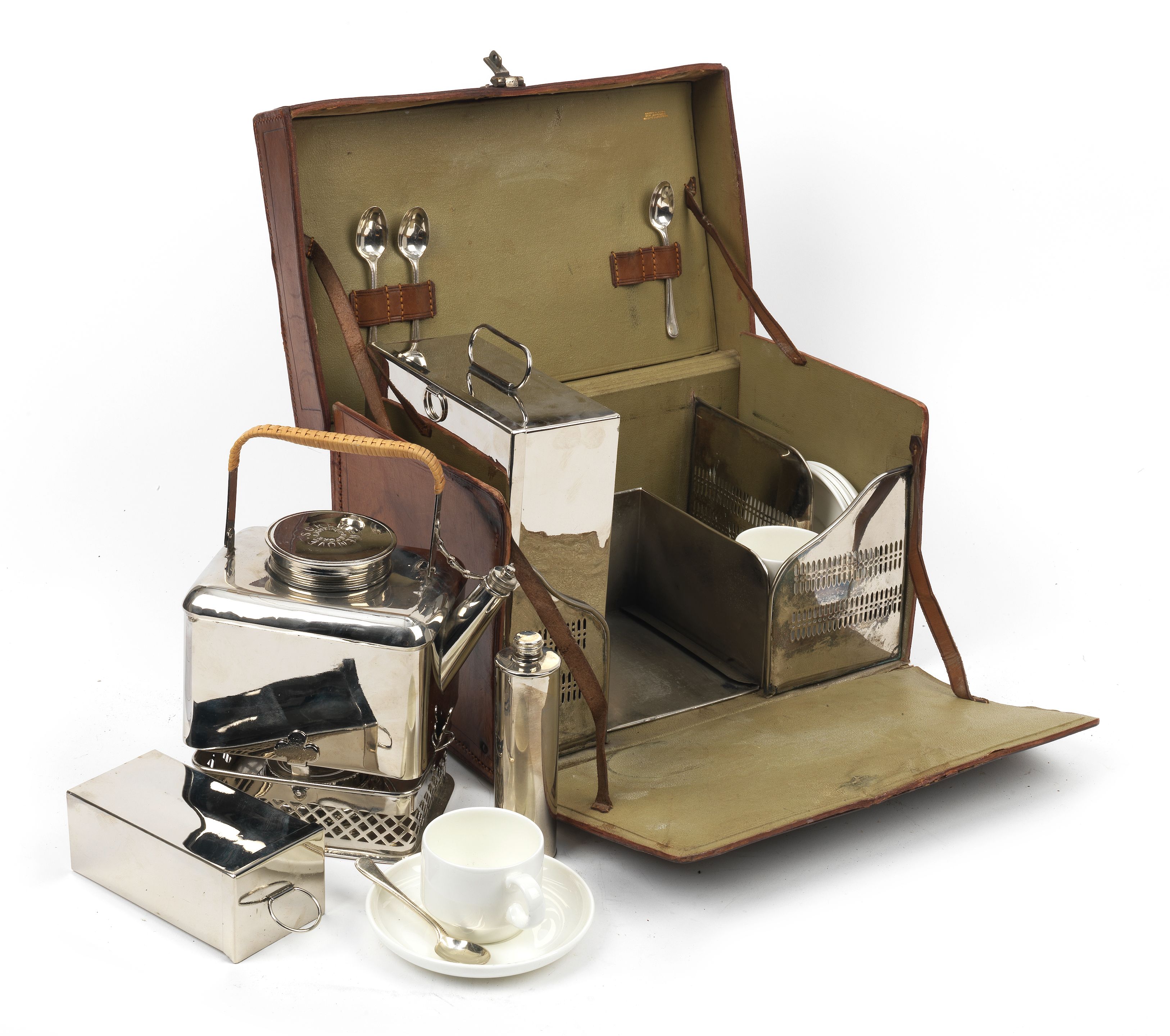 Bonhams Cars : A leather-cased tea-set for four persons by Mappin & Webb,