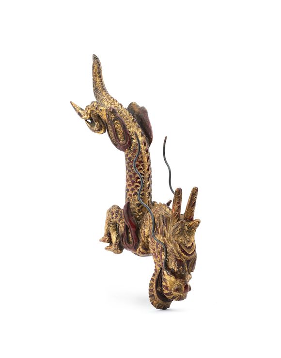 Bonhams : A GOLD-LACQUERED WOOD MAEDATE (FORECREST) IN THE FORM OF A ...