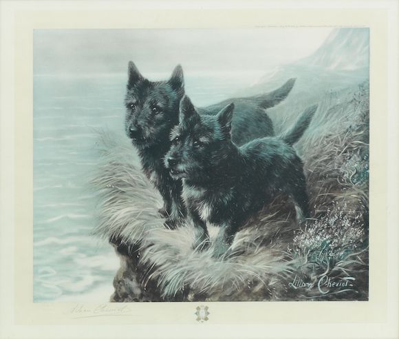 Bonhams : Lilian Cheviot (British, 1876-1936) Two Scotties image 38 x ...
