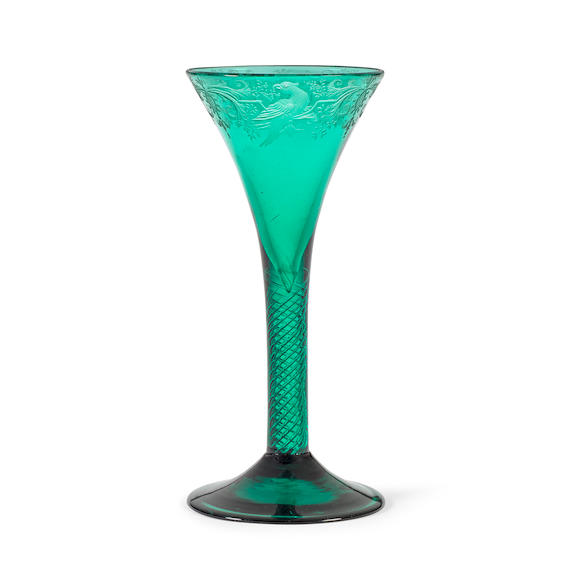 Bonhams A Fine And Rare Engraved Emerald Green Tinted Airtwist Wine