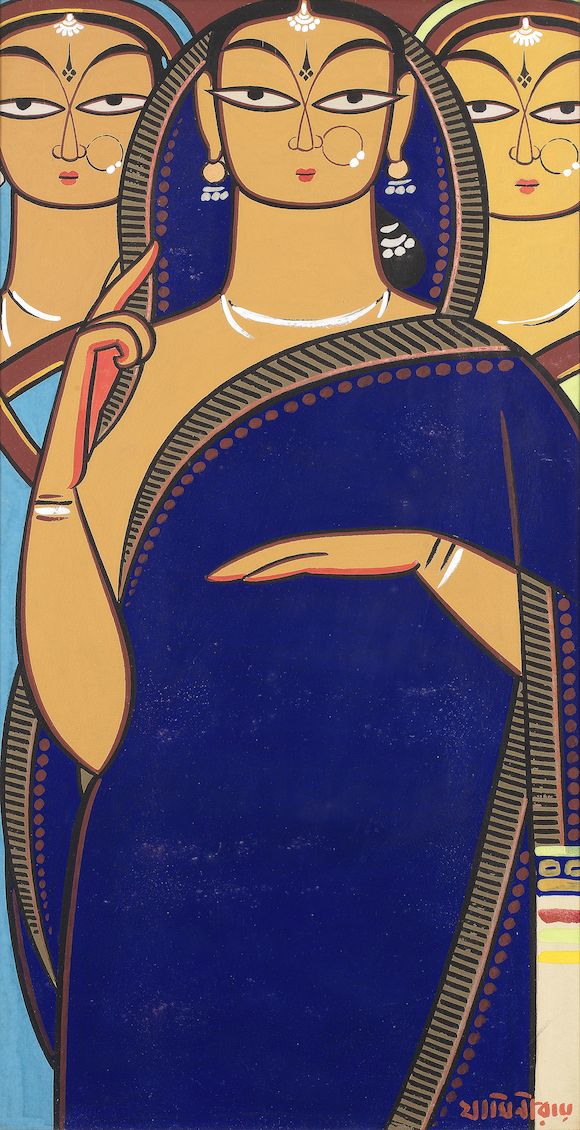 Bonhams : Jamini Roy (1887-1972) Untitled (Three Women)