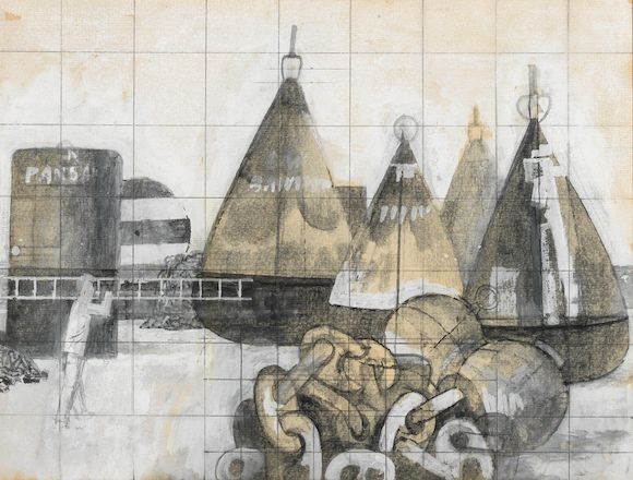 Bonhams : Reginald Brill (British, 1902-1974) Study of Buoys and Chains ...